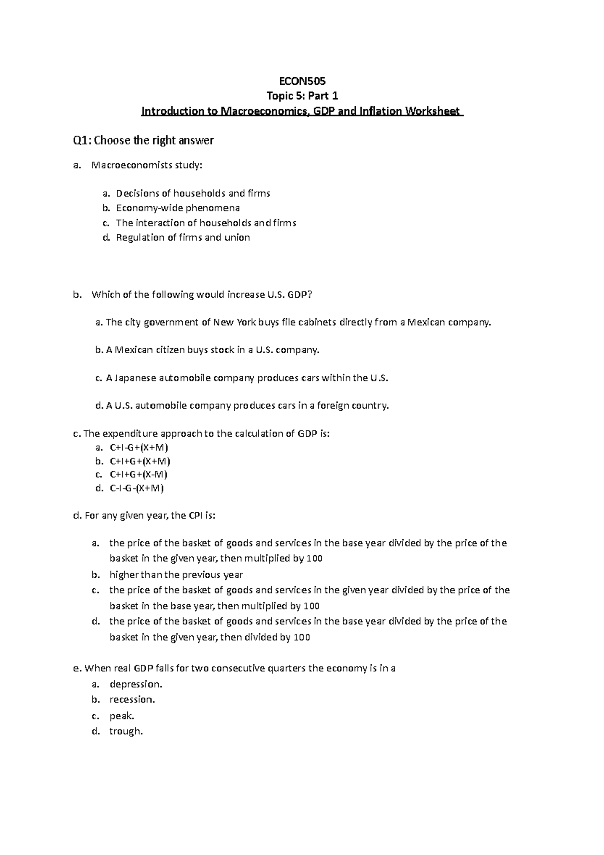 Topic 5 part 1 Introduction to macroeconomics, GDP and Inflation ...