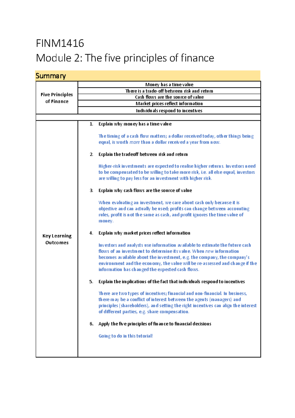 Tutorial 2 Handout Solutions for students - FINM Module 2: The five ...