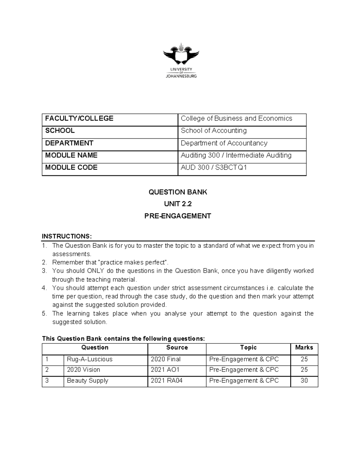Unit 2.2 Question Bank- Pre- engagement - QUESTION BANK UNIT 2. PRE ...