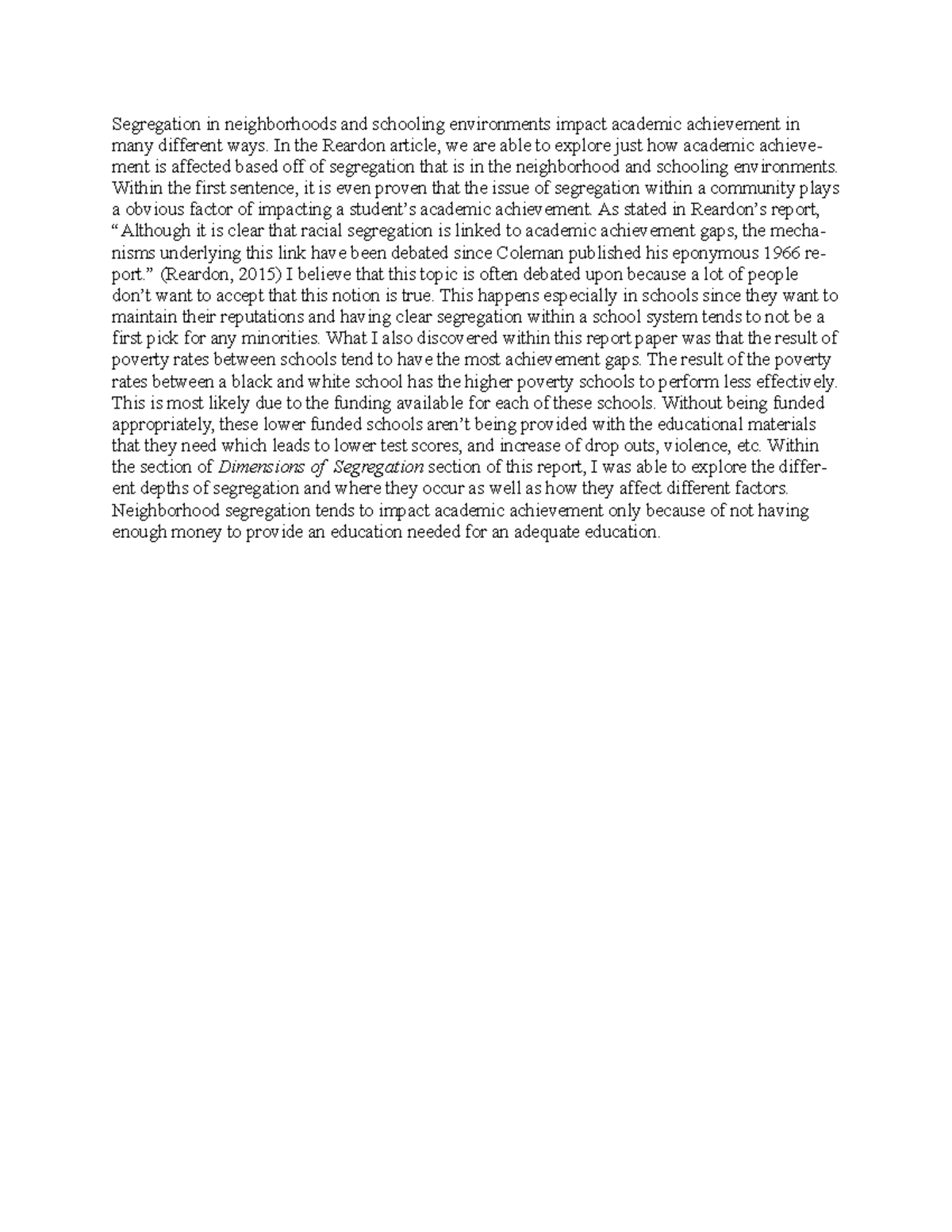 Segregation and Academic Achievement - Segregation in neighborhoods and ...