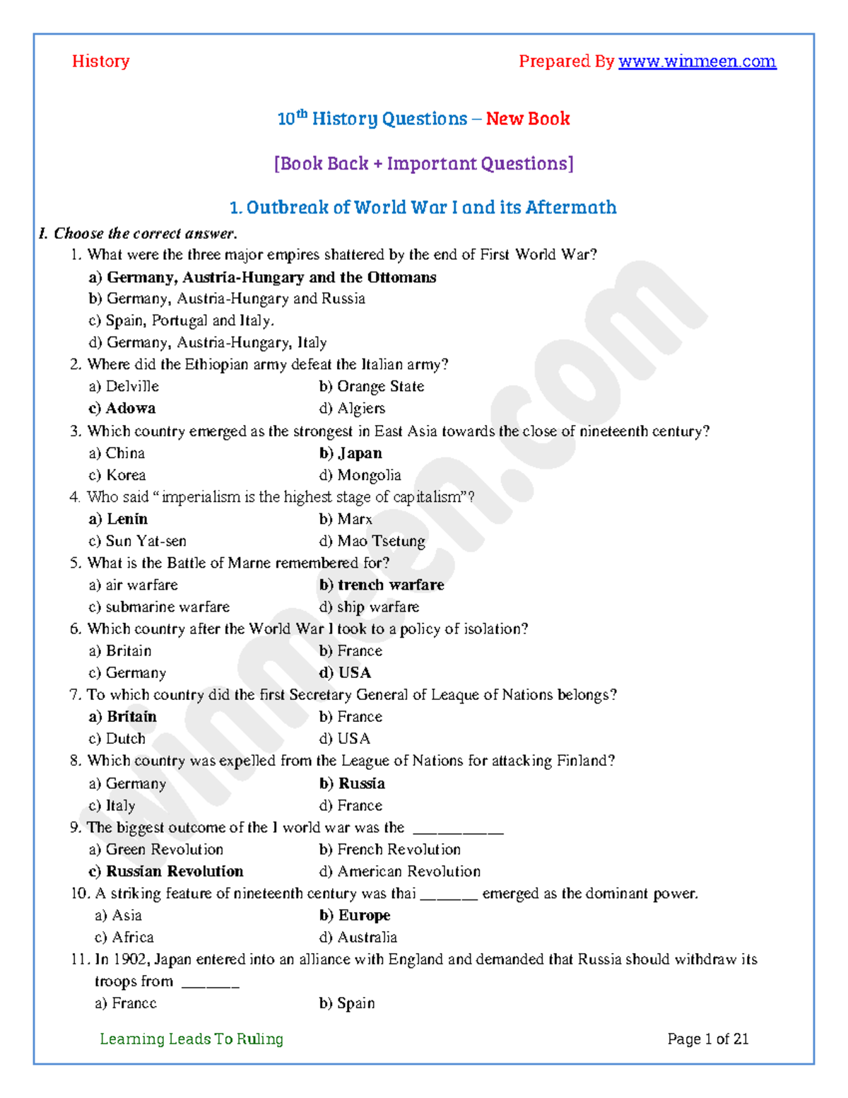 10th History Questions in English New Book - 10 th History Questions ...