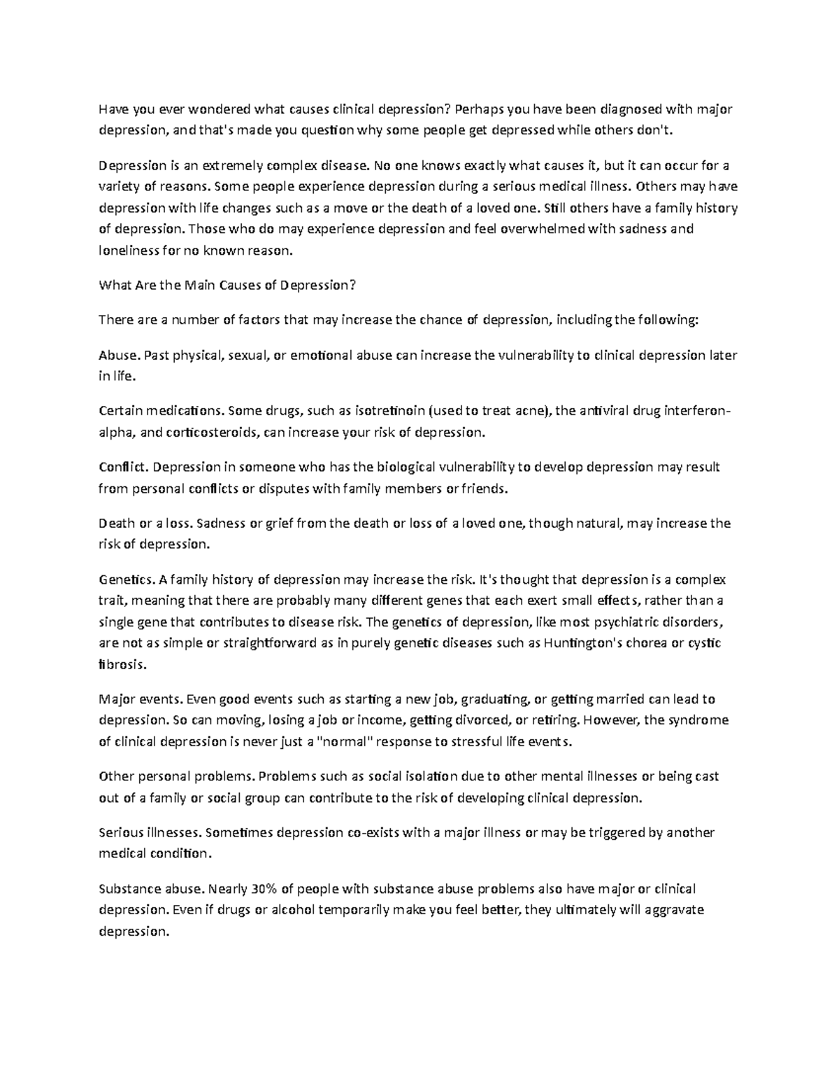 Have you ever wondered what causes clinical depression - Depression is ...