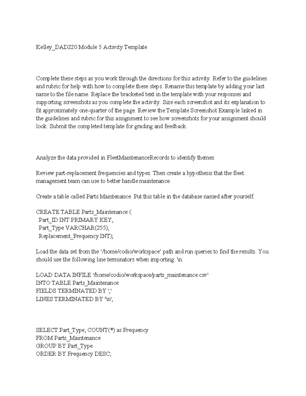 DAD220 Module 5 Activity Template - Kelley_DAD220 Module 5 Activity ...