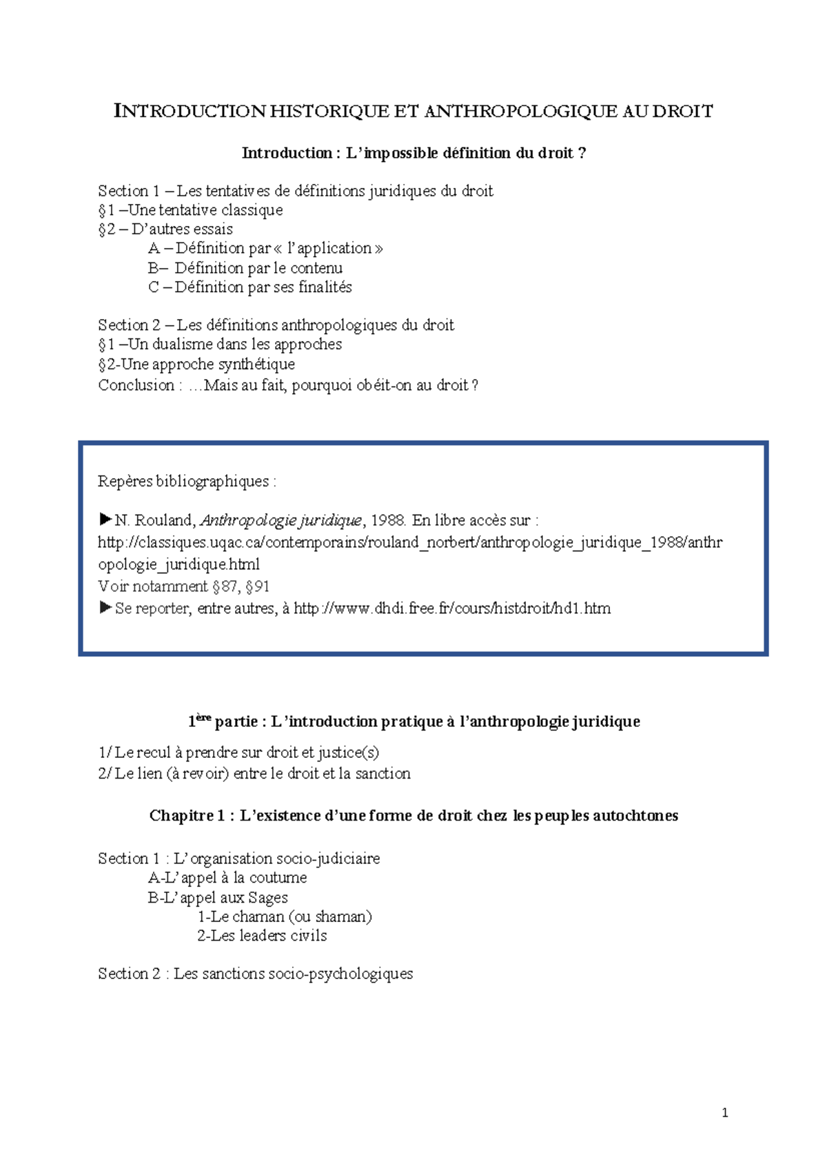 Plan CM Introduction anthropologique et historique au droit - INTRODUCTION HISTORIQUE ET - Studocu