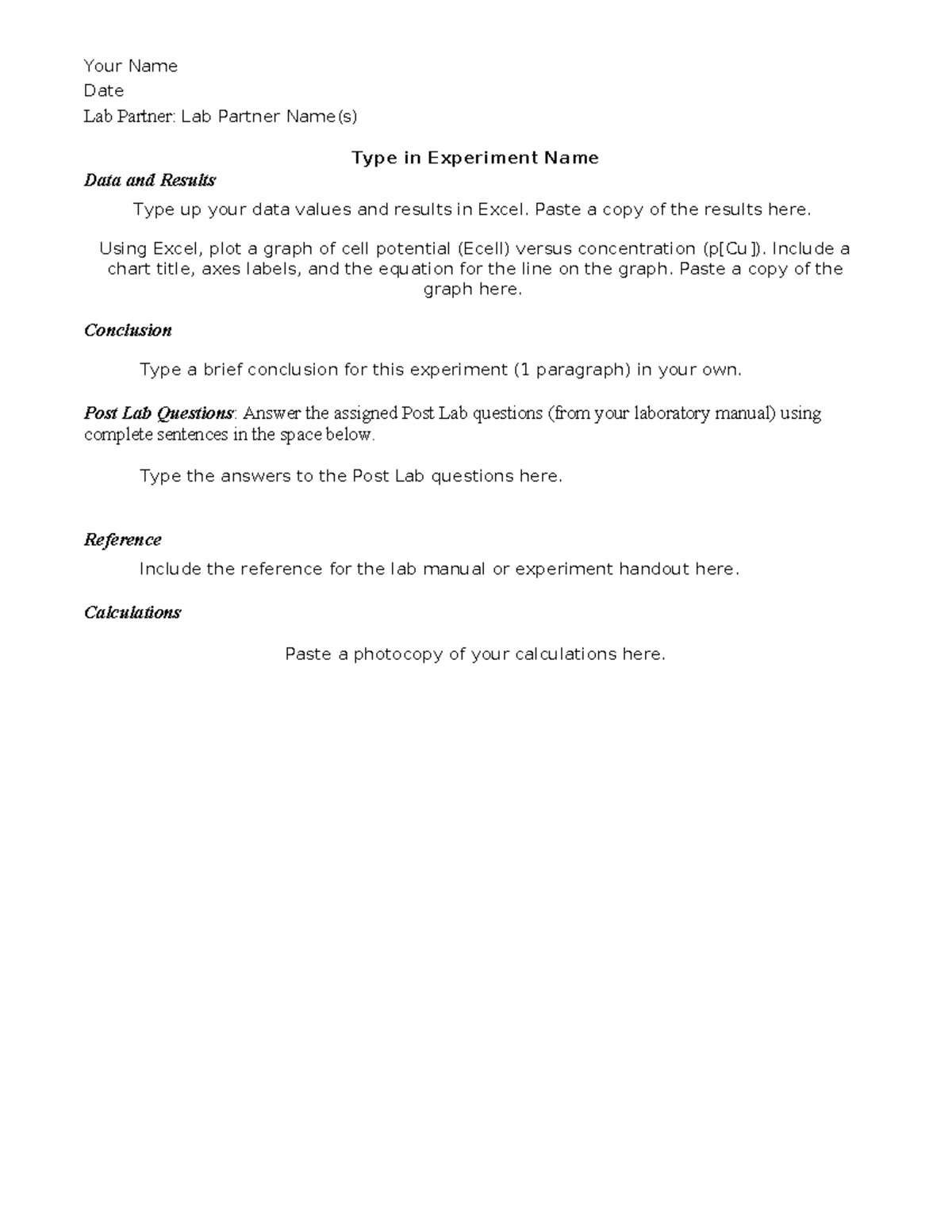 Short Report Form - Your Name Date Lab Partner: Lab Partner Name(s ...