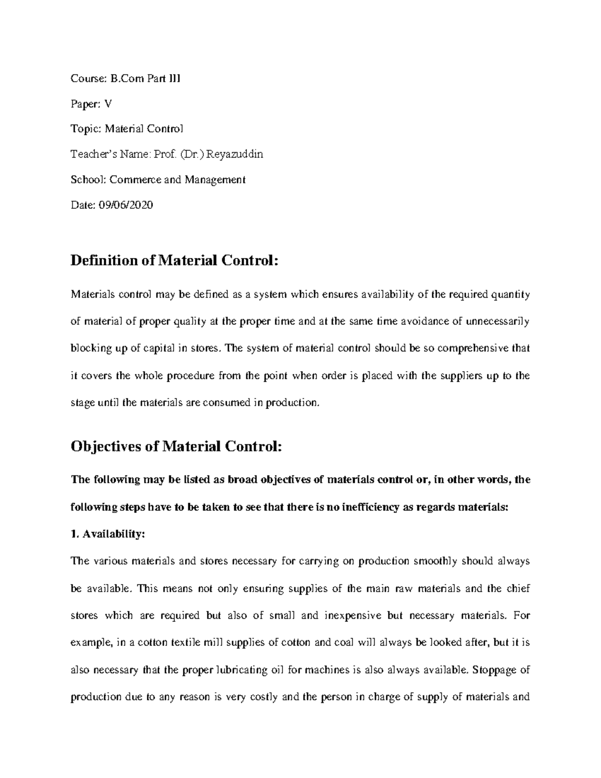 Material Control-converted - Course: B Part III Paper: V Topic ...