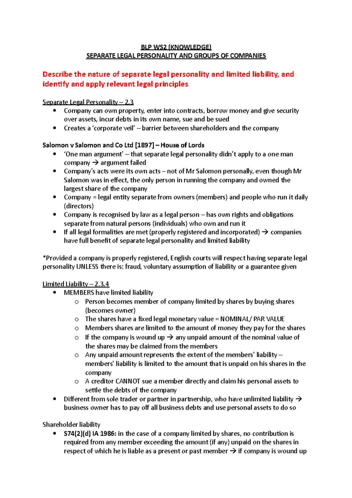 WS 2 -Separate legal personality and groups of companies - BLP WS2 ...