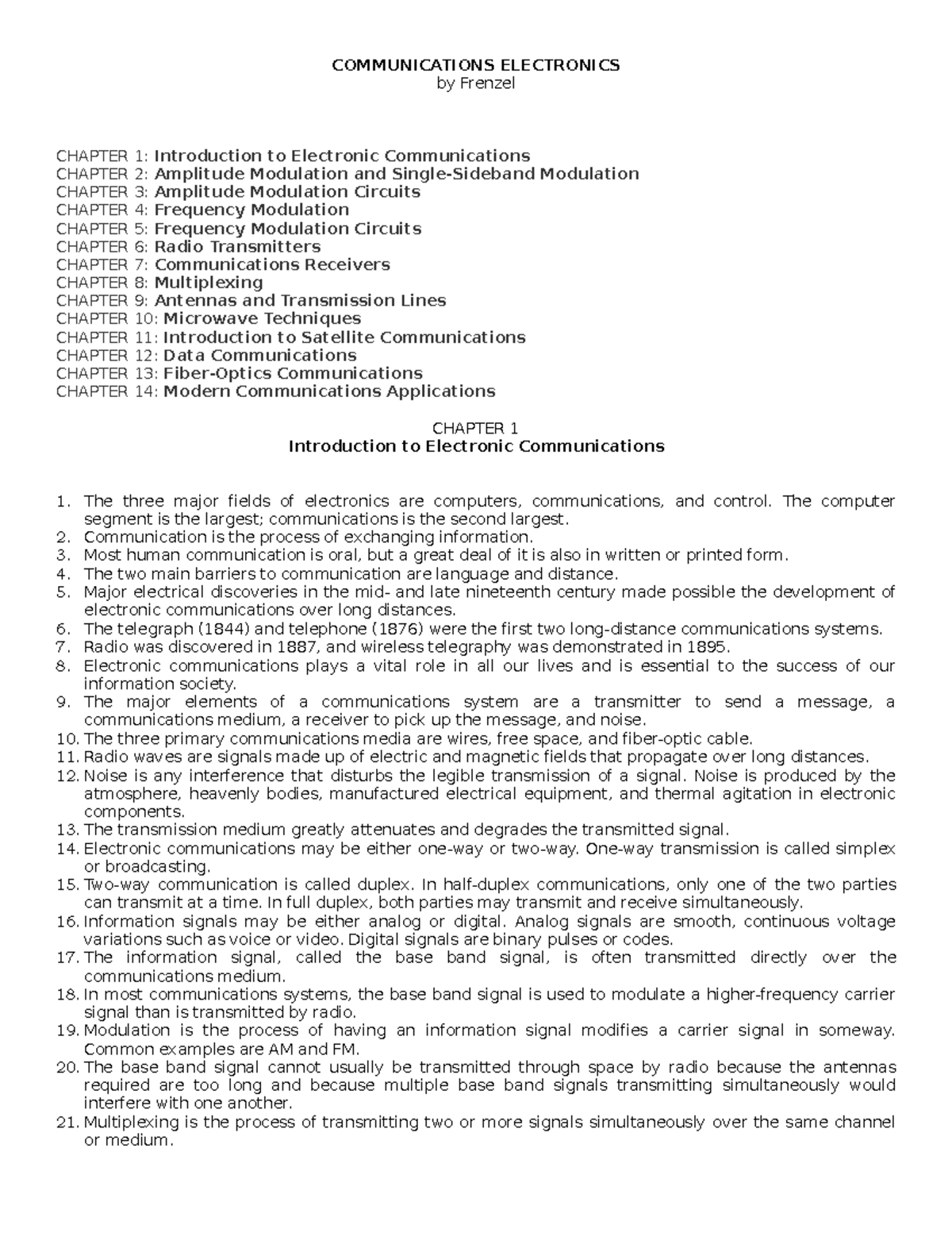 Communication Electronics Summary - COMMUNICATIONS ELECTRONICS Frenzel ...