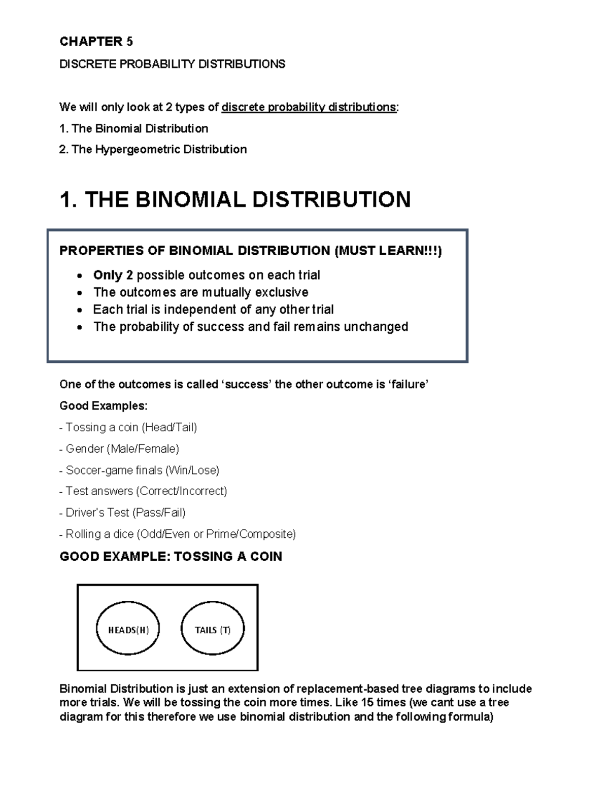 Chapter 5 PDF - A little summary notes - CHAPTER 5 DISCRETE PROBABILITY ...