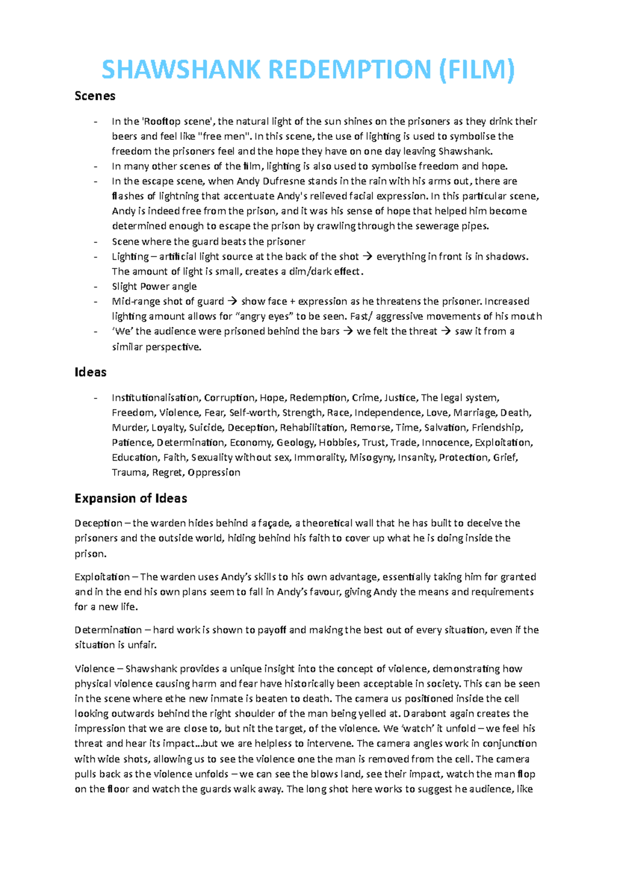 11 ENA01 - Shawshank Redemption (Film) Notes - SHAWSHANK REDEMPTION ...