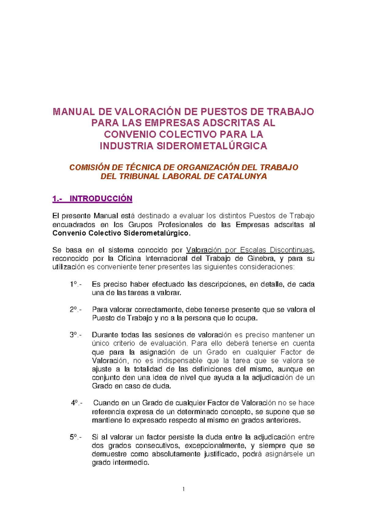 Manual de valoración de puestos de trabajo - MANUAL DE VALORACI”N DE ...