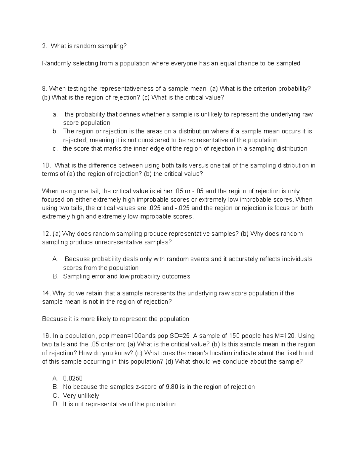 Intro to Stats HW 6 - What is random sampling? Randomly selecting from ...