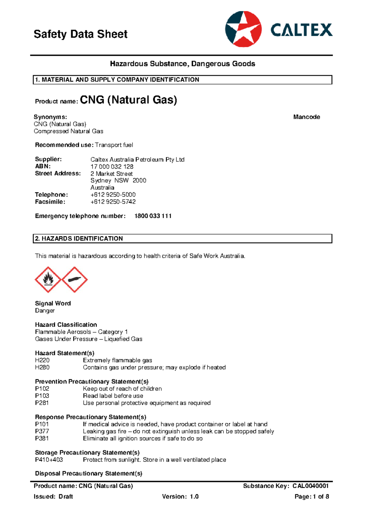 MSDS CNG - MSDS digunakan untuk material handling - Product name: CNG (Natural Gas) Substance ...