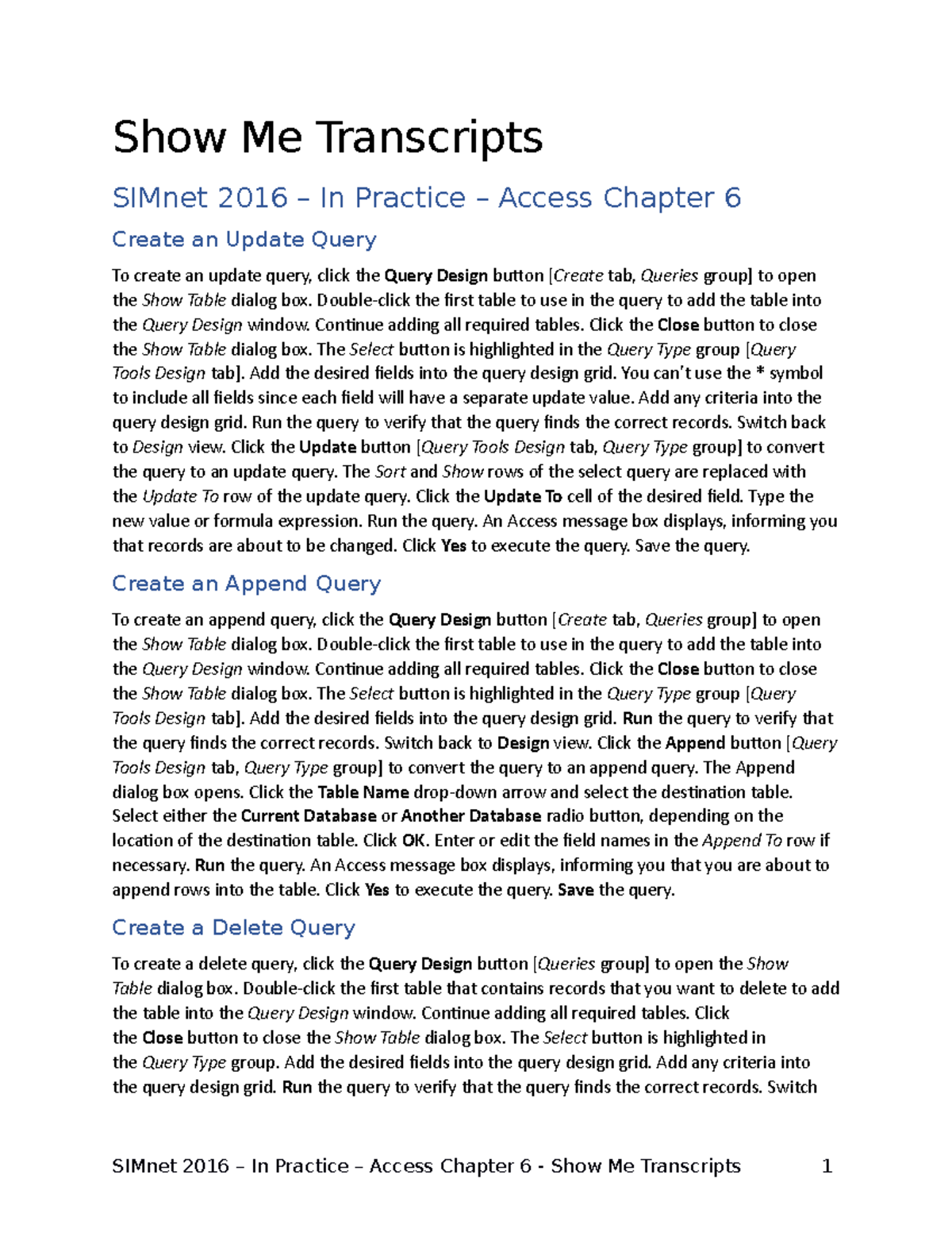SM Transcripts In Practice Access Chapter 06 - Show Me Transcripts ...