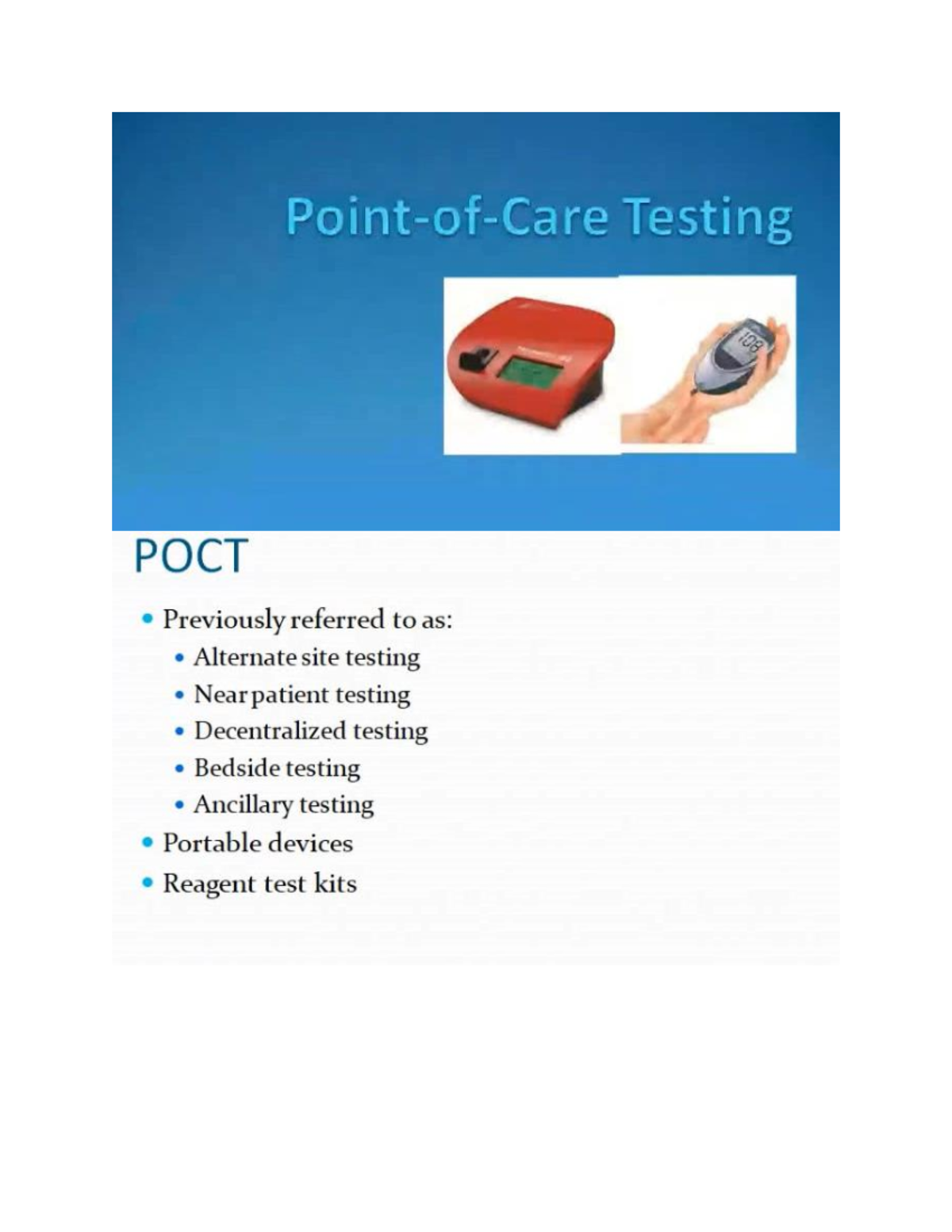 Point of Care Testing - Medical Technology - Studocu