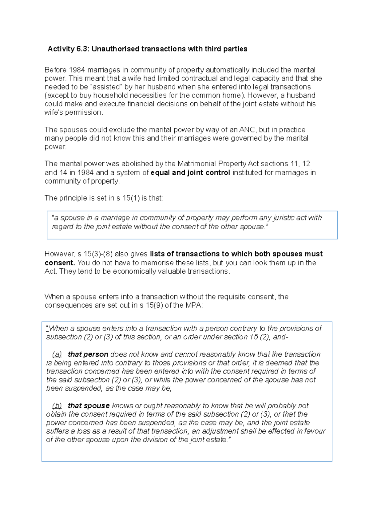 Activity 6.3 Unauthorised transactions with third parties - Activity 6 ...