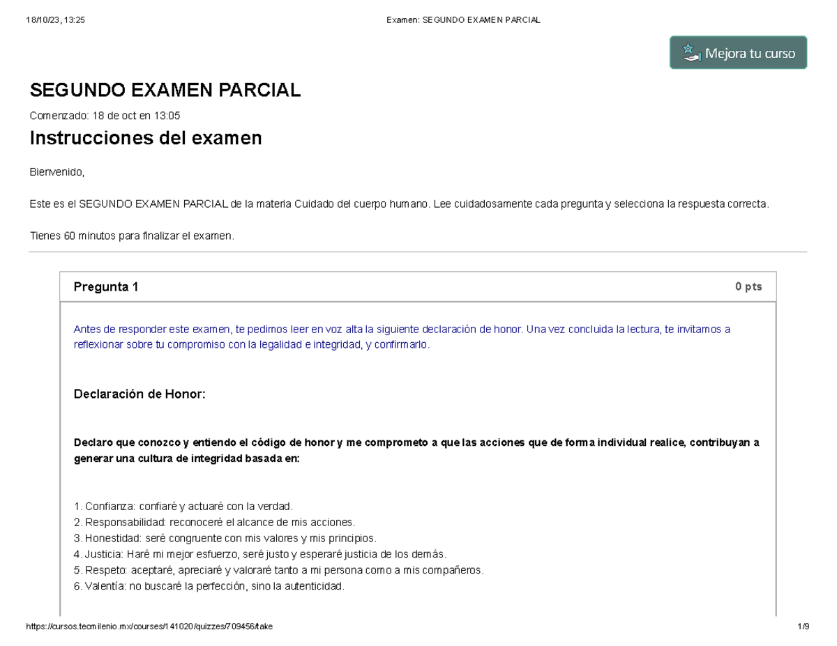 Examen Segundo Examen Parcial - SEGUNDO EXAMEN PARCIAL Comenzado: 18 de ...