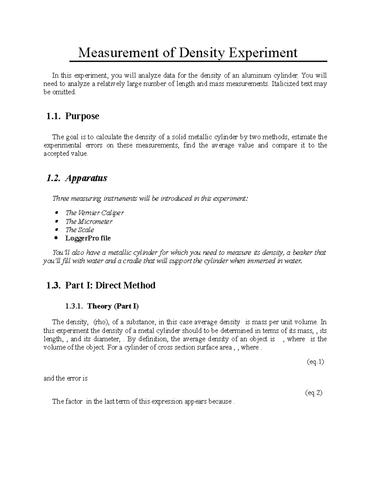 01.Measurement of Density Experiment for the lab - Measurement of ...