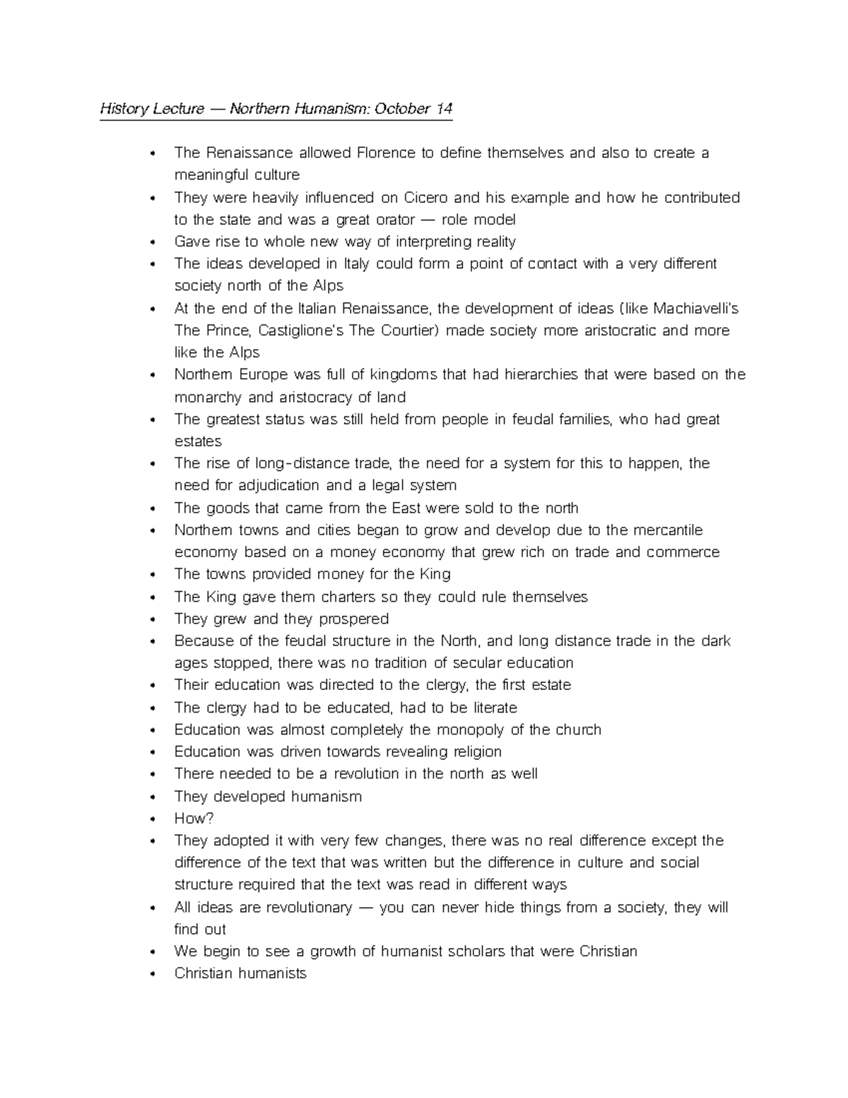 Lecture notes, lecture 11 - Northern Humanism - History Lecture ...