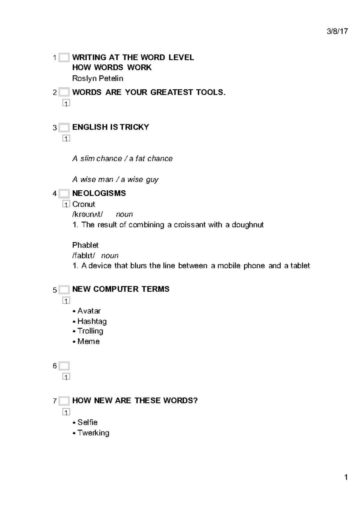Week 1 Lecture 3 Outline Writing At The Word Level How Words Work
