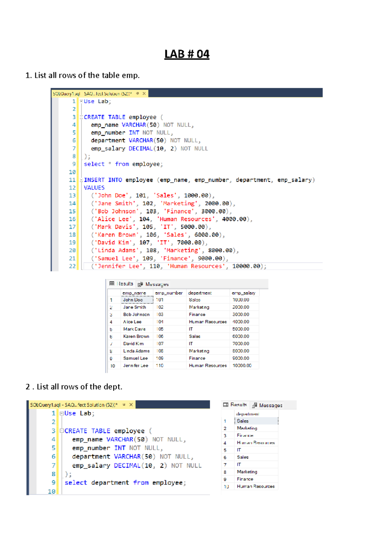 LAB # 4 solved - Database Managemang - Studocu