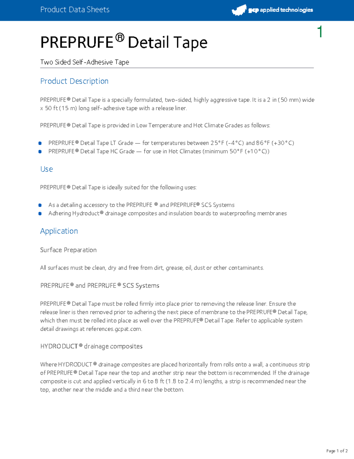 071326-05-00 Waterproofing Accessories - PREPRUFE Detail Tape Two Sided ...