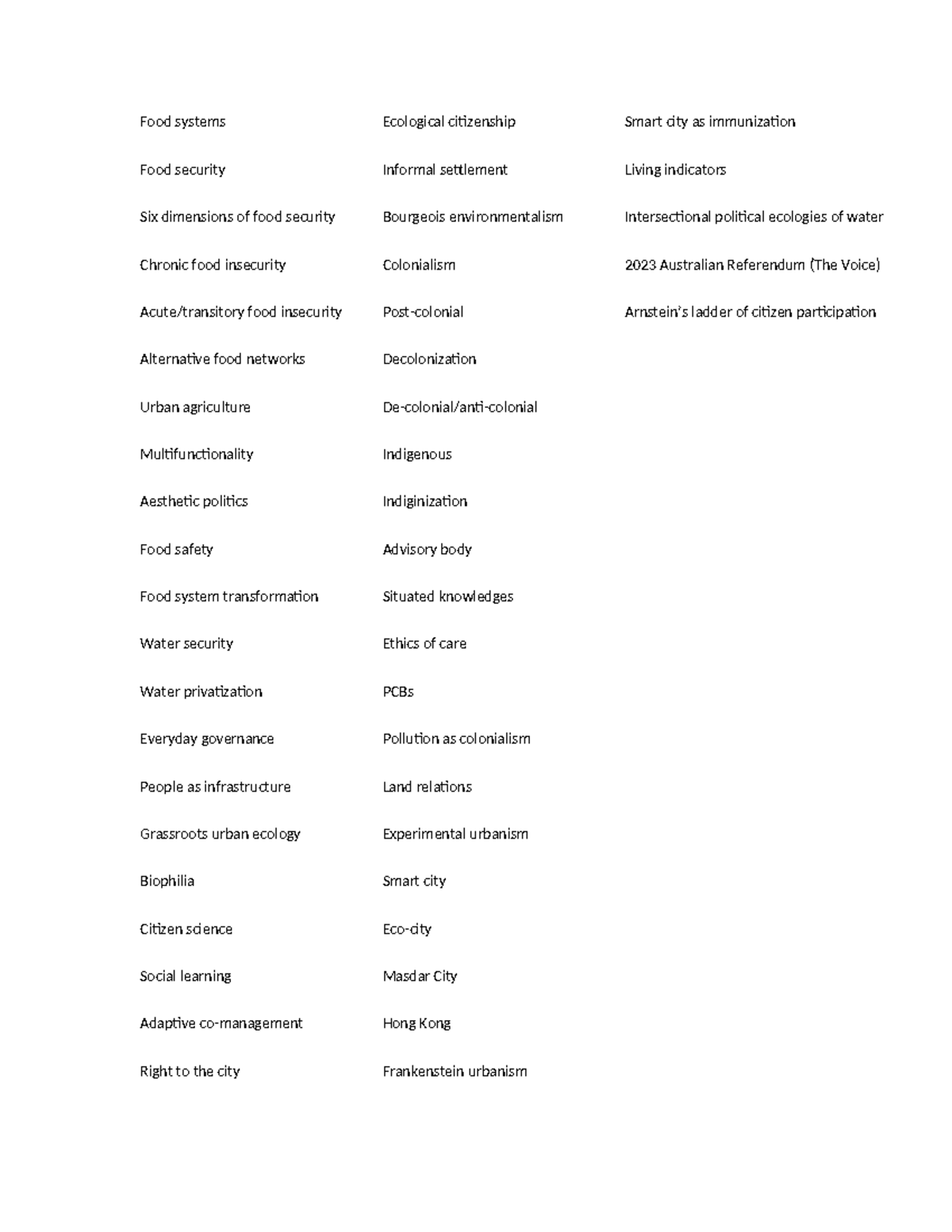 URBS 338 Keywords Midterm II - Food systems Food security Six ...