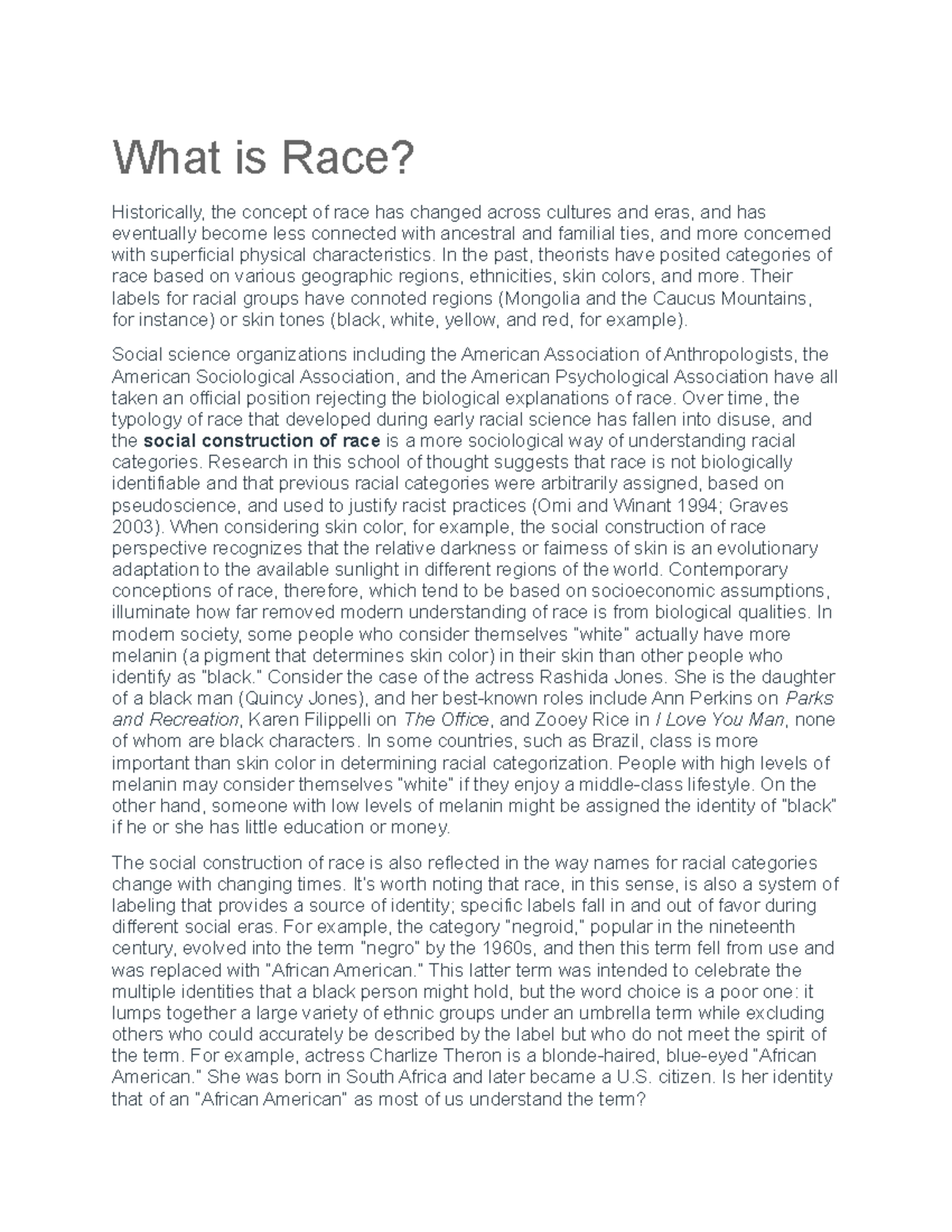 What is Race - Summary - What is Race? Historically, the concept of ...