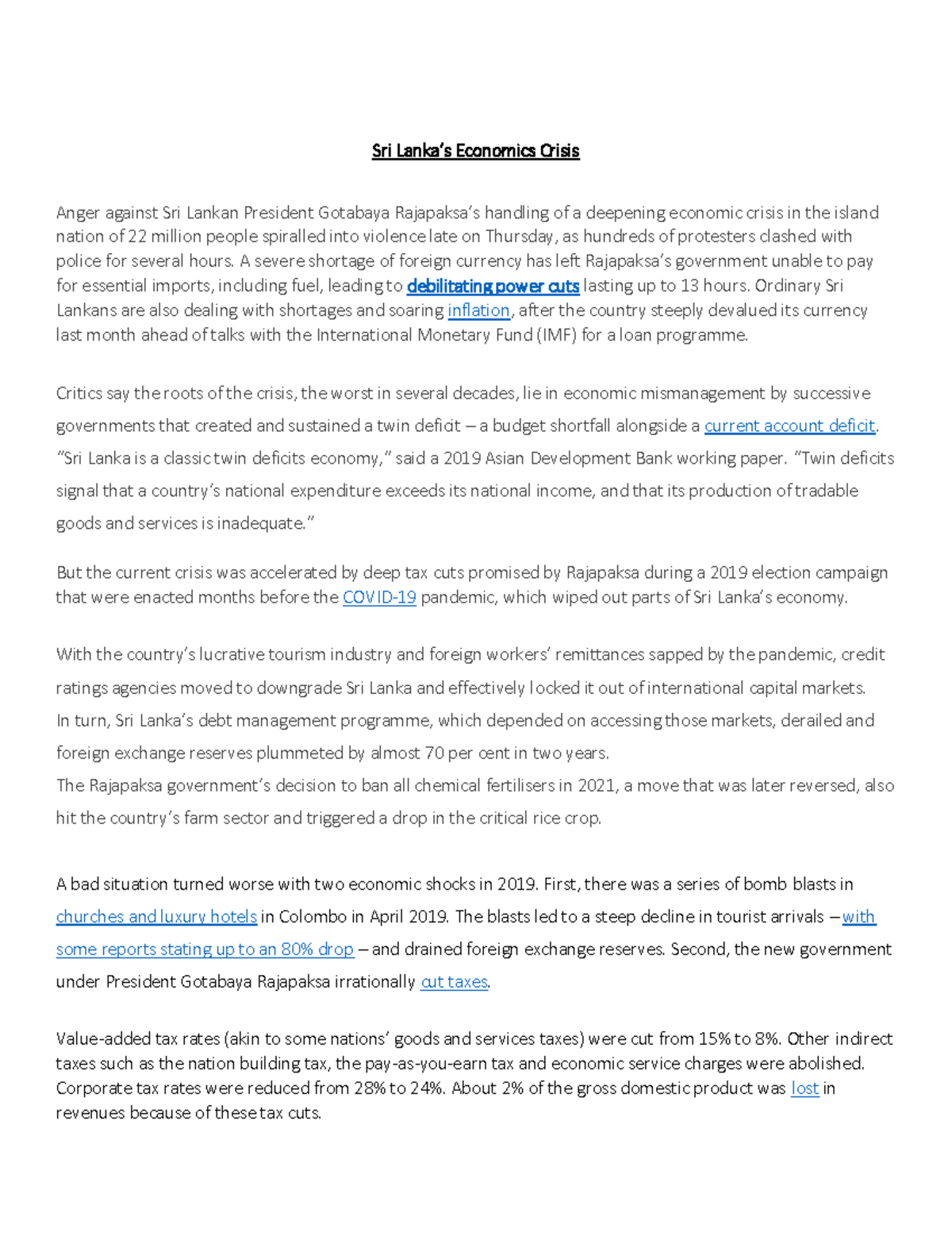 Sri Lanka AS Level Econ case study - Sri Lanka’s Economics Crisis Anger ...
