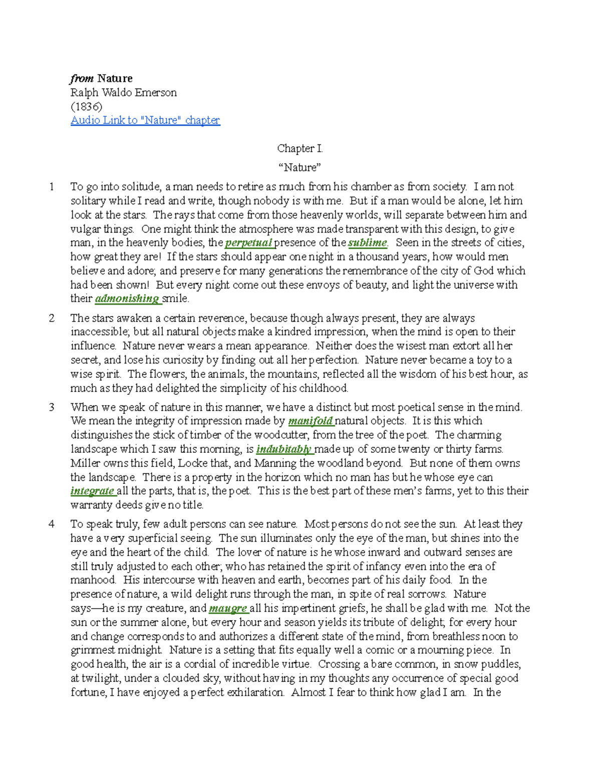 Nature excerpt by Ralph Waldo Emerson - ENGL 10133 - TCU - Studocu