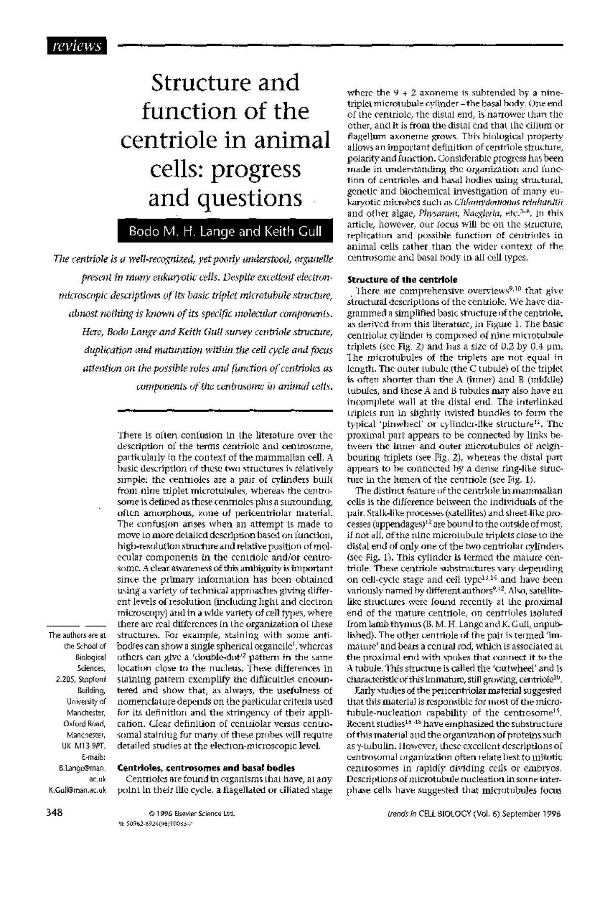 Centriole - Structure and function of the centriole in animal cells ...
