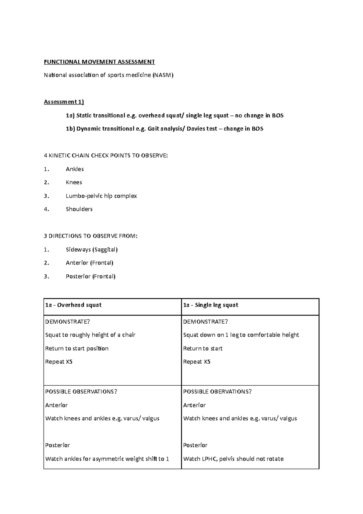 Functional Movement Screening Assessment - FUNCTIONAL MOVEMENT ...