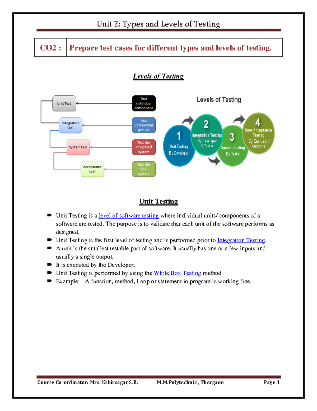 Chapter-2 - CO2 : Prepare test cases for different types and levels of ...
