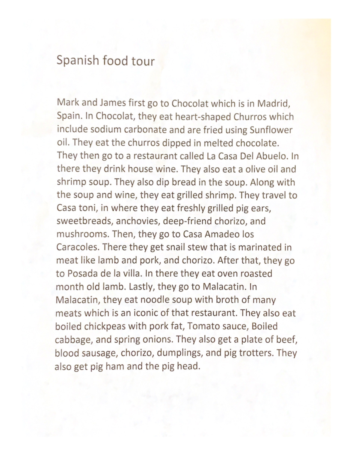 Spanish food tour - Helpful for your eork - Studocu