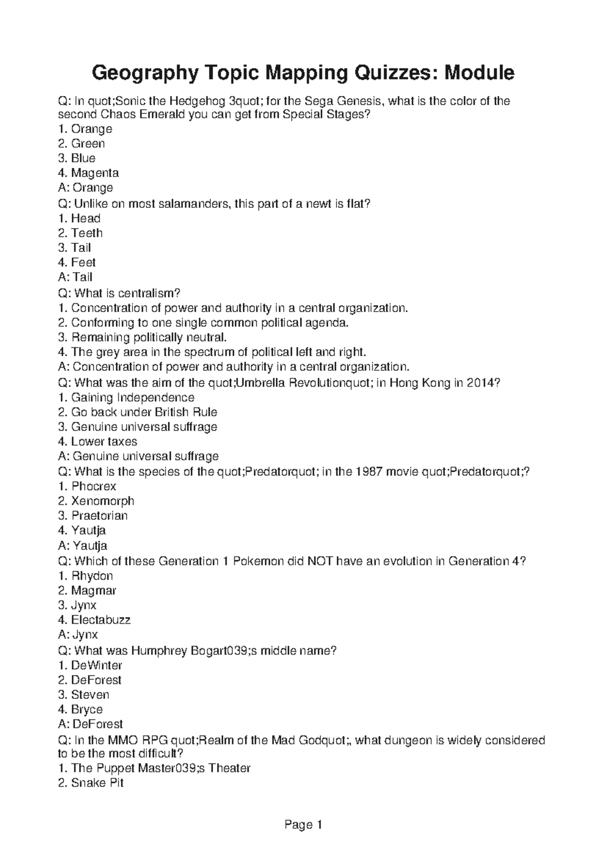 Geography Topic Mapping Quizzes-Topic-1 - Geography Topic Mapping ...