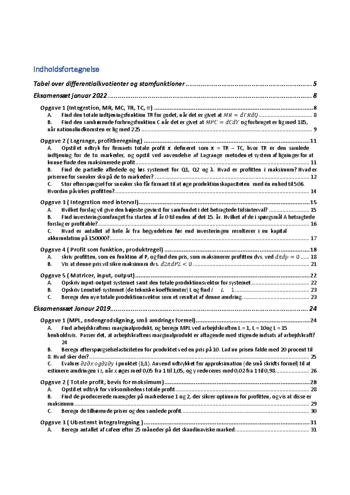 Eksamens opgaver Mat (Løsninger og hjælp) - Indholdsfortegnelse Tabel over ...
