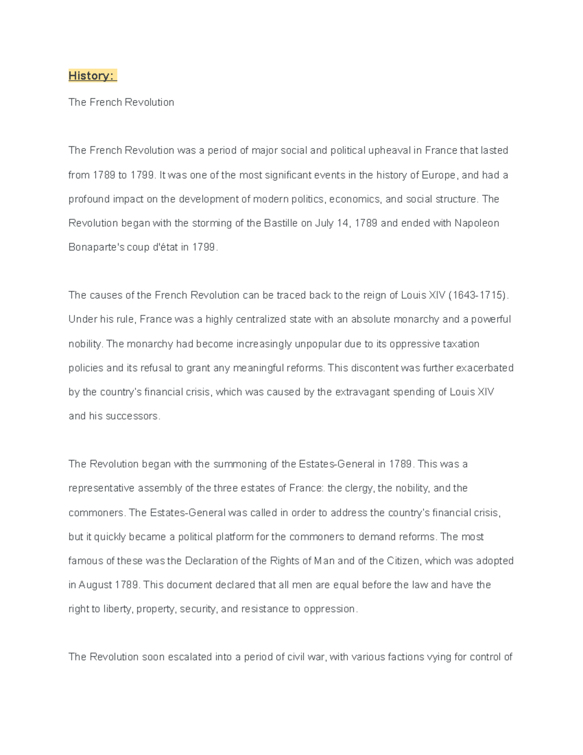 History French Revolution - History: The French Revolution The French ...