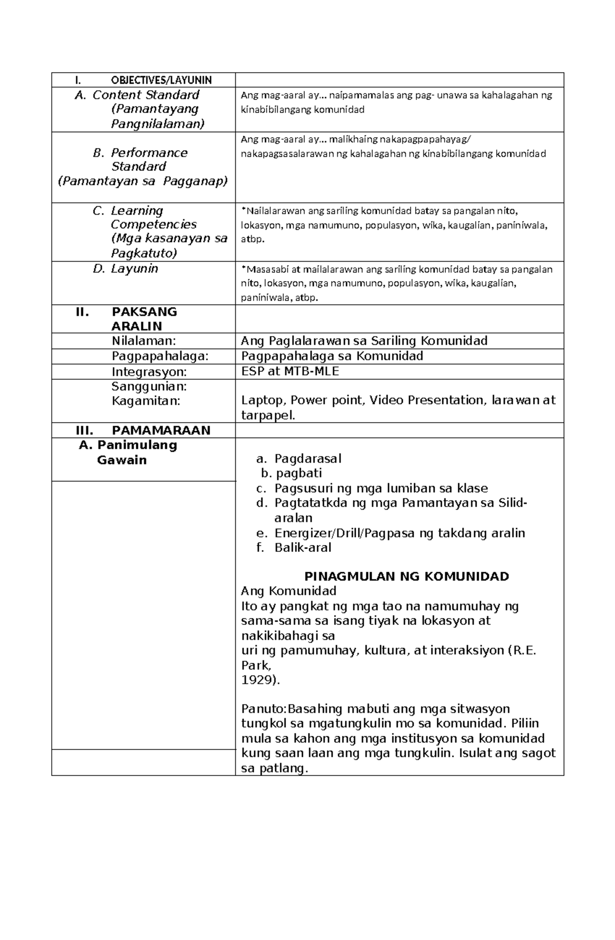 lp - LESSON PLAN IN HEKASI - I. OBJECTIVES/LAYUNIN A. Content Standard ...