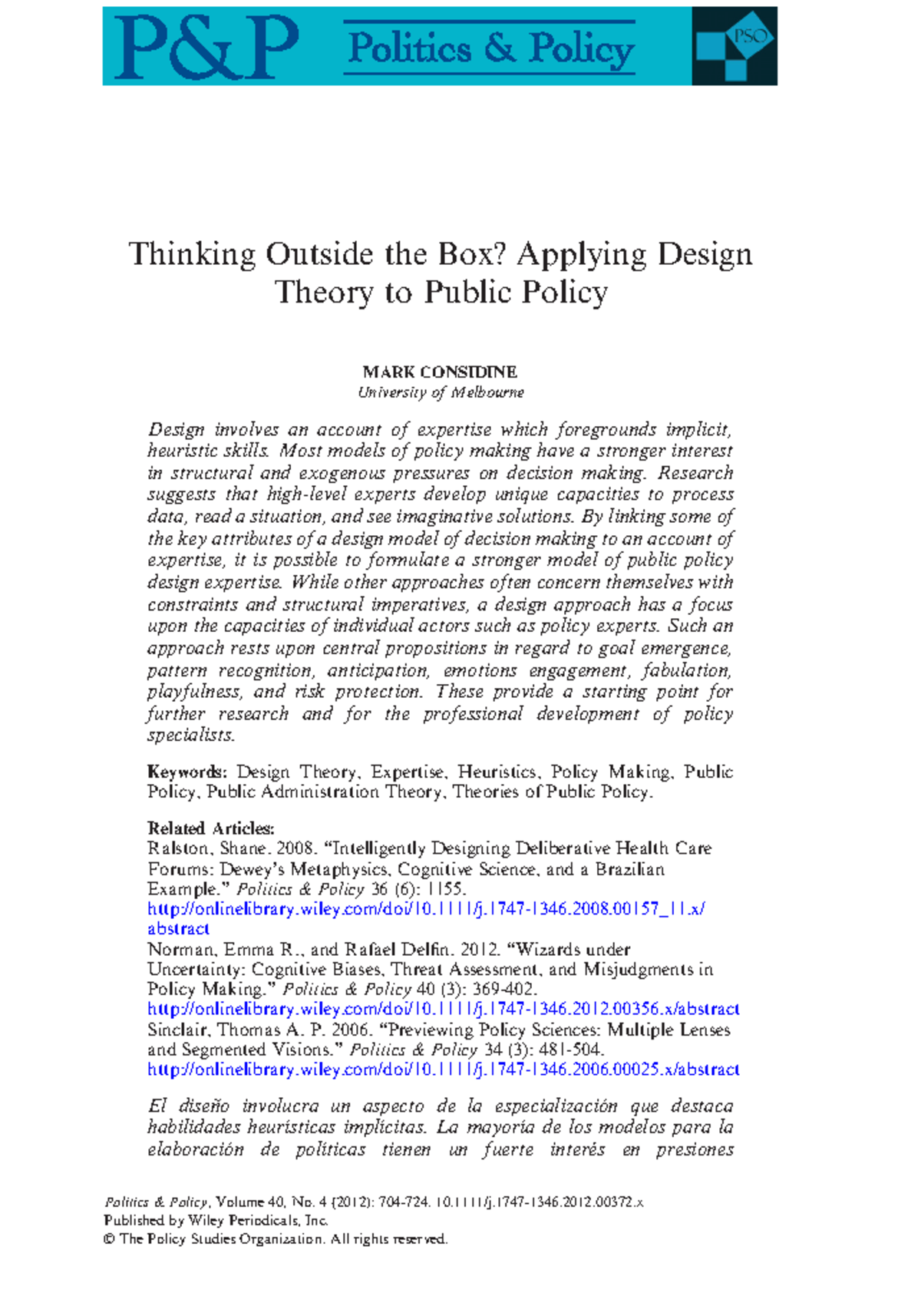 Thinking Outside the Box Applying Design Theory to Public Policy ...