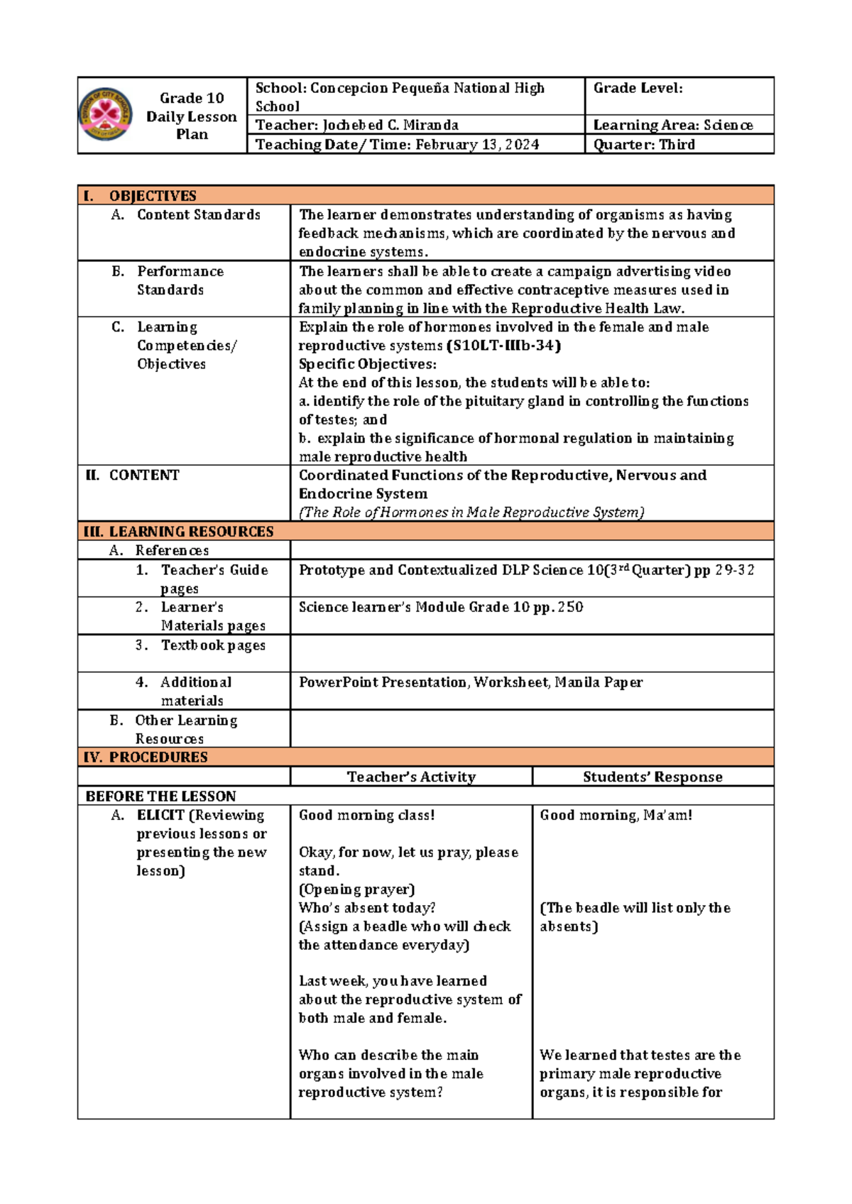 7E'S DLP-(S10LT-IIIb-34)-Male - Grade 10 Daily Lesson Plan School ...