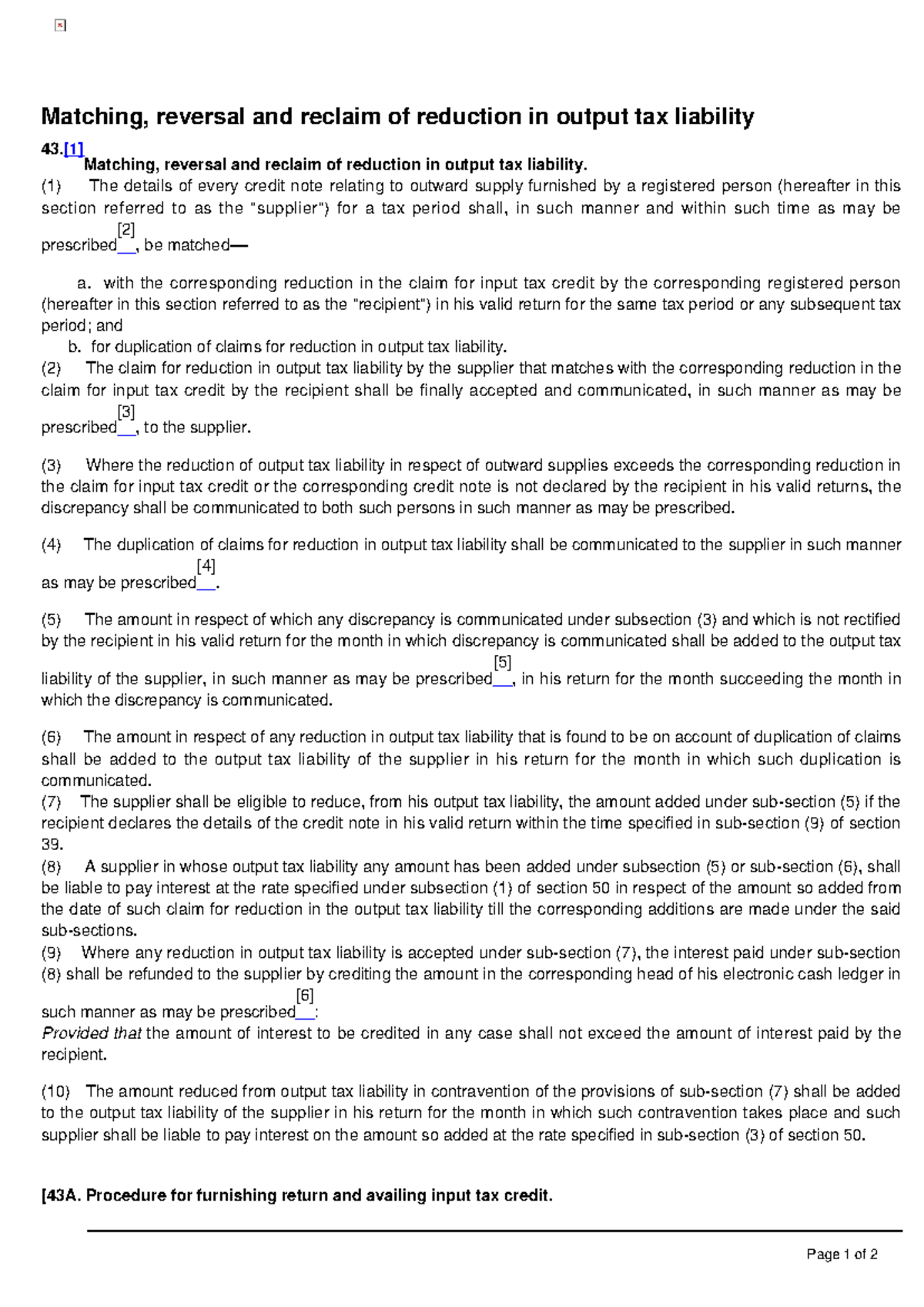 Matching, reversal and reclaim of reduction in output tax liability 81 ...
