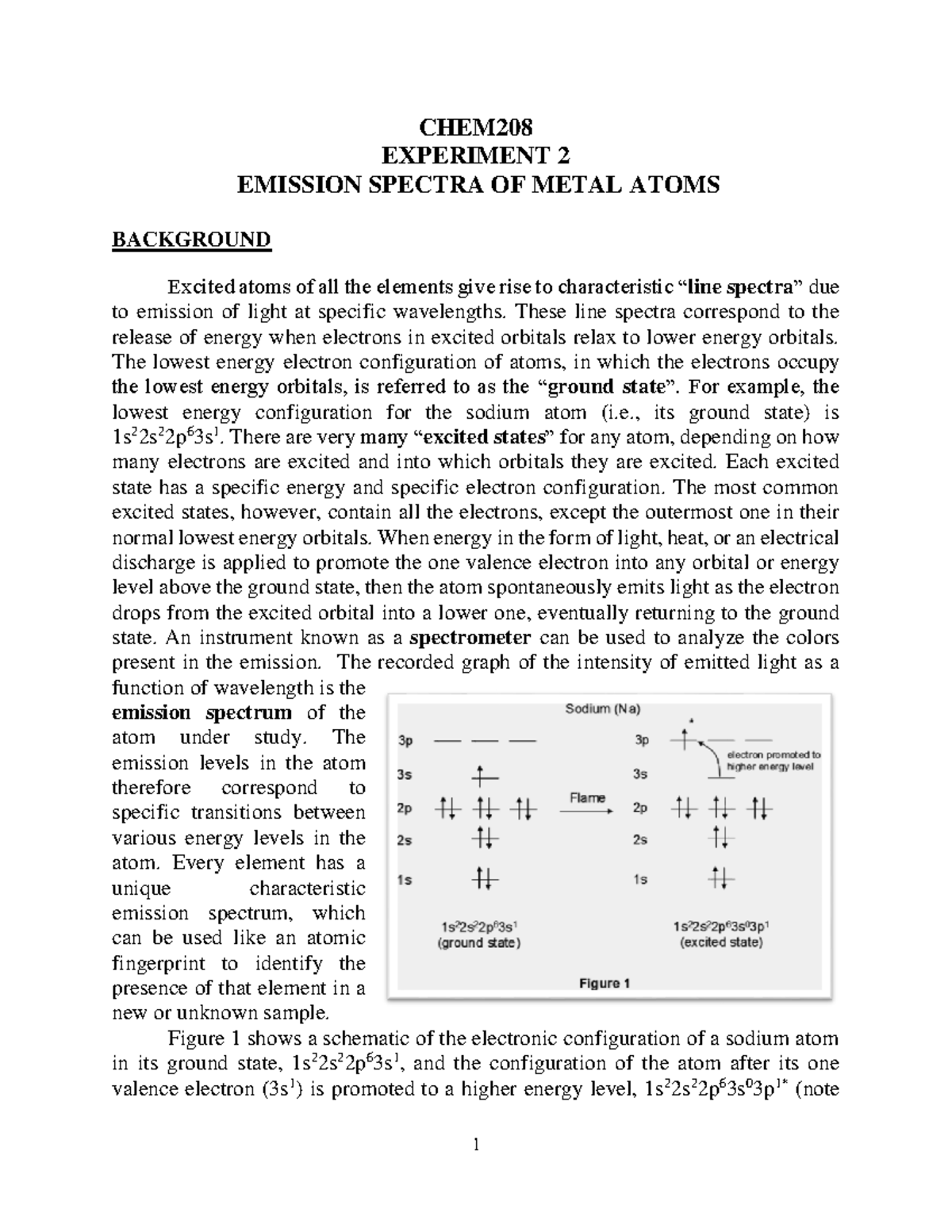 Chem 208 Exp 2 Emission spectrum - CHEM EXPERIMENT 2 EMISSION SPECTRA ...