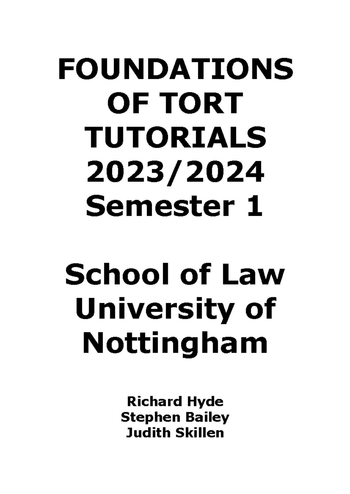Foundations of Tort Tutorials Semester 1 2023-2024 Final - FOUNDATIONS ...