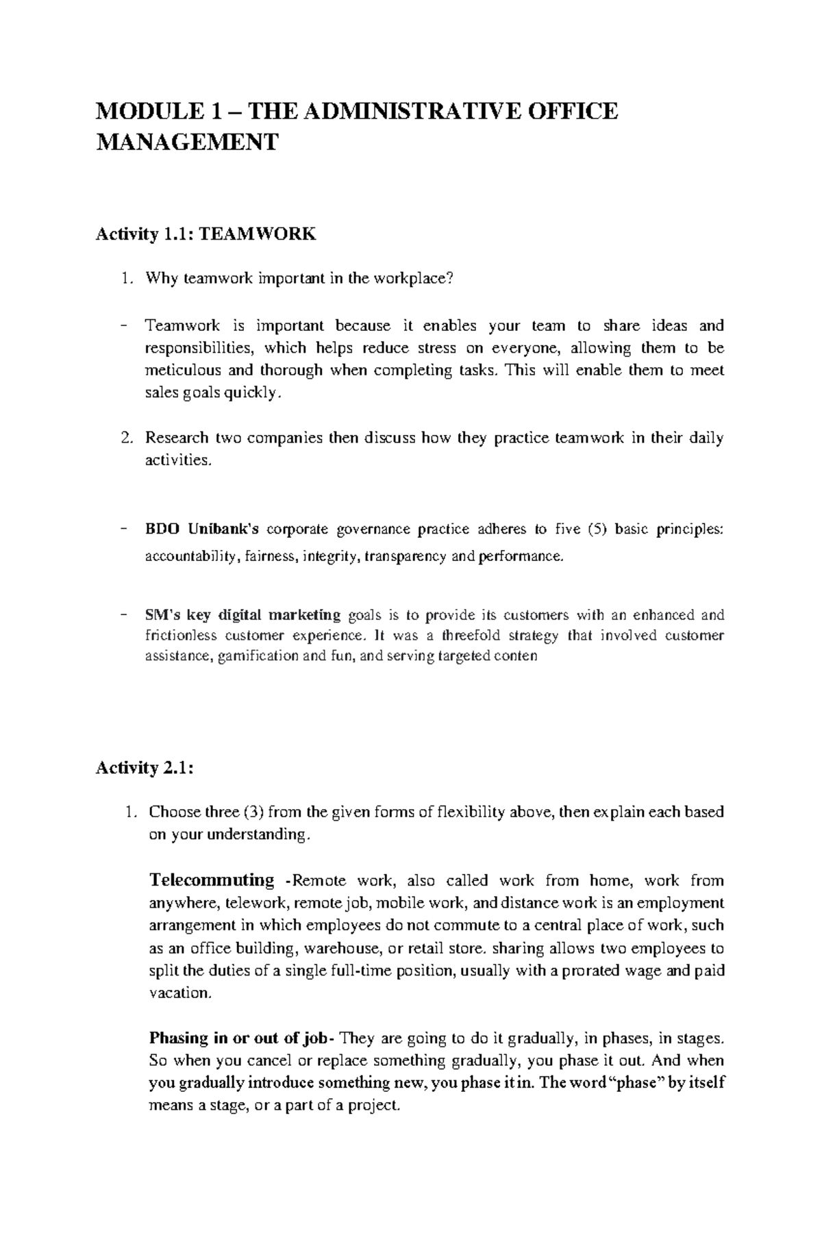 HR1 Module 1 11 - MODULE 1 – THE ADMINISTRATIVE OFFICE MANAGEMENT ...