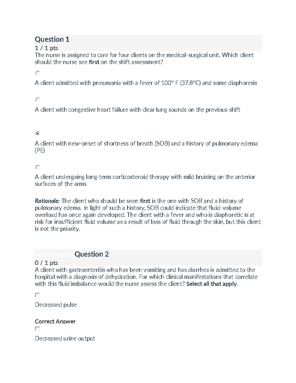 Canvas Module 10 exam - practice exam - Question 1 1 / 1 pts The nurse ...