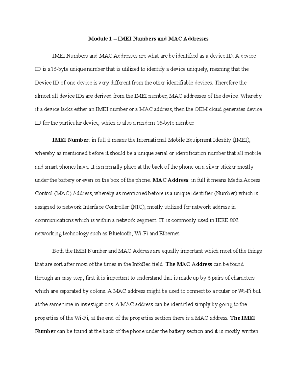 Module 1 – IMEI Numbers and MAC Addresses - Module 1 – IMEI Numbers and ...