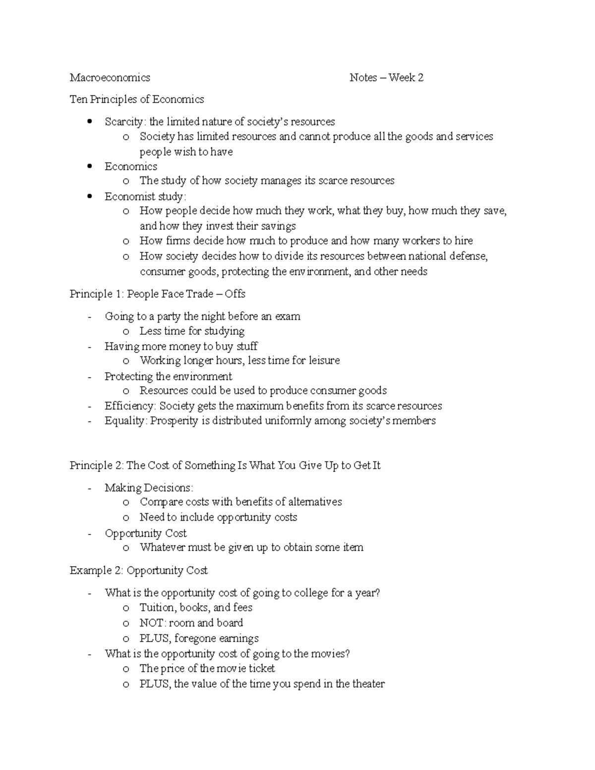 Macroeconomics Notes - N/A - Macroeconomics Notes – Week 2 Ten ...