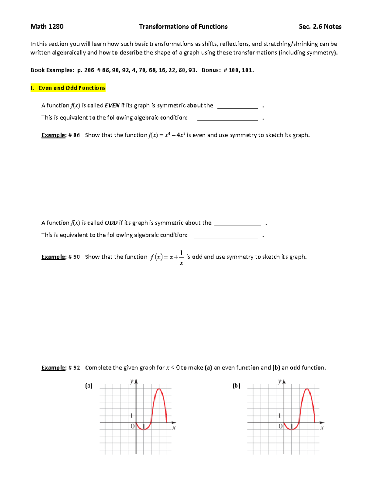 Notes - Sec. 2 - Math 1280 Transformations of Functions Sec. 2 Notes In ...