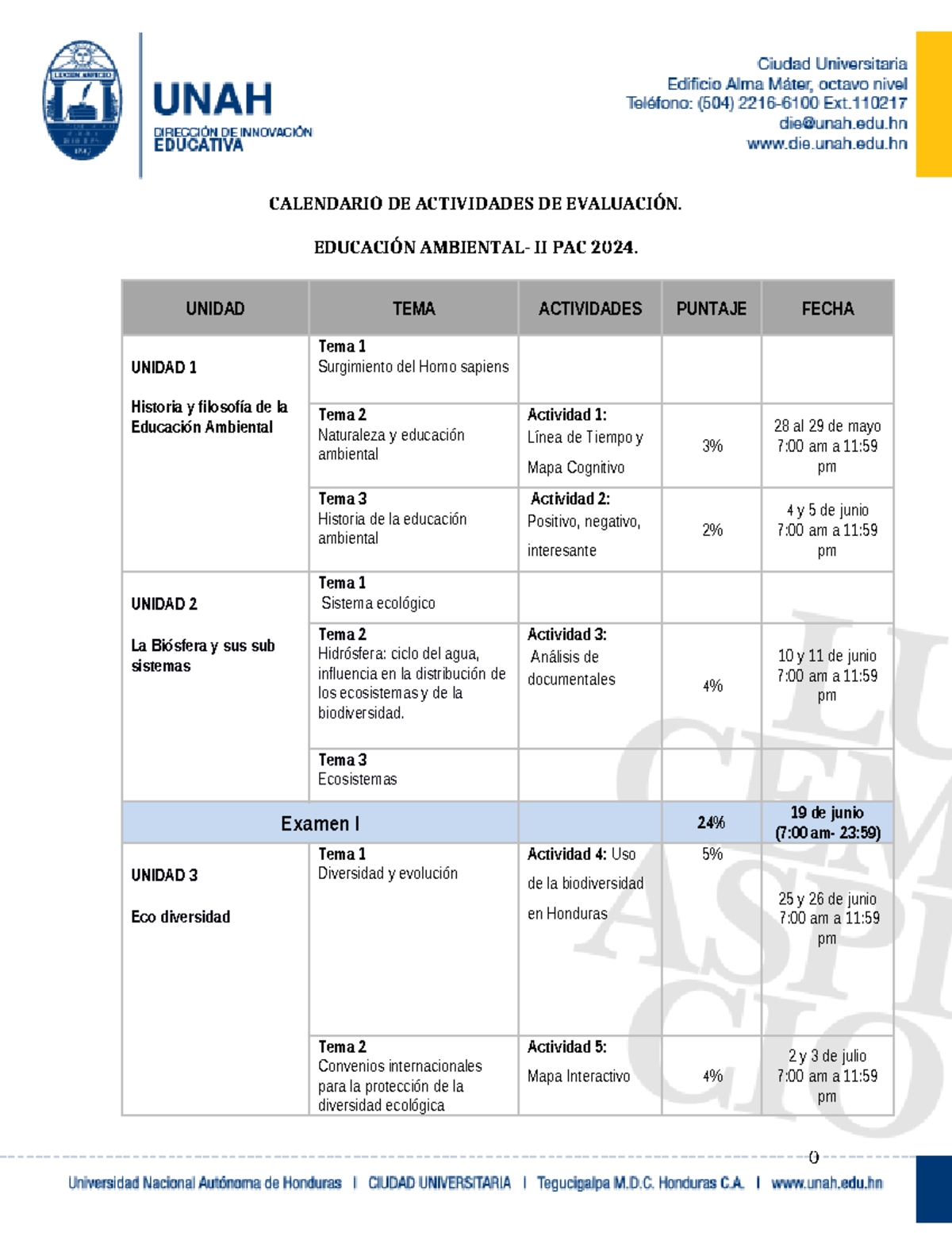 Calendario DE Actividades BI-130 II PAC2024 (CV) - CALENDARIO DE ...