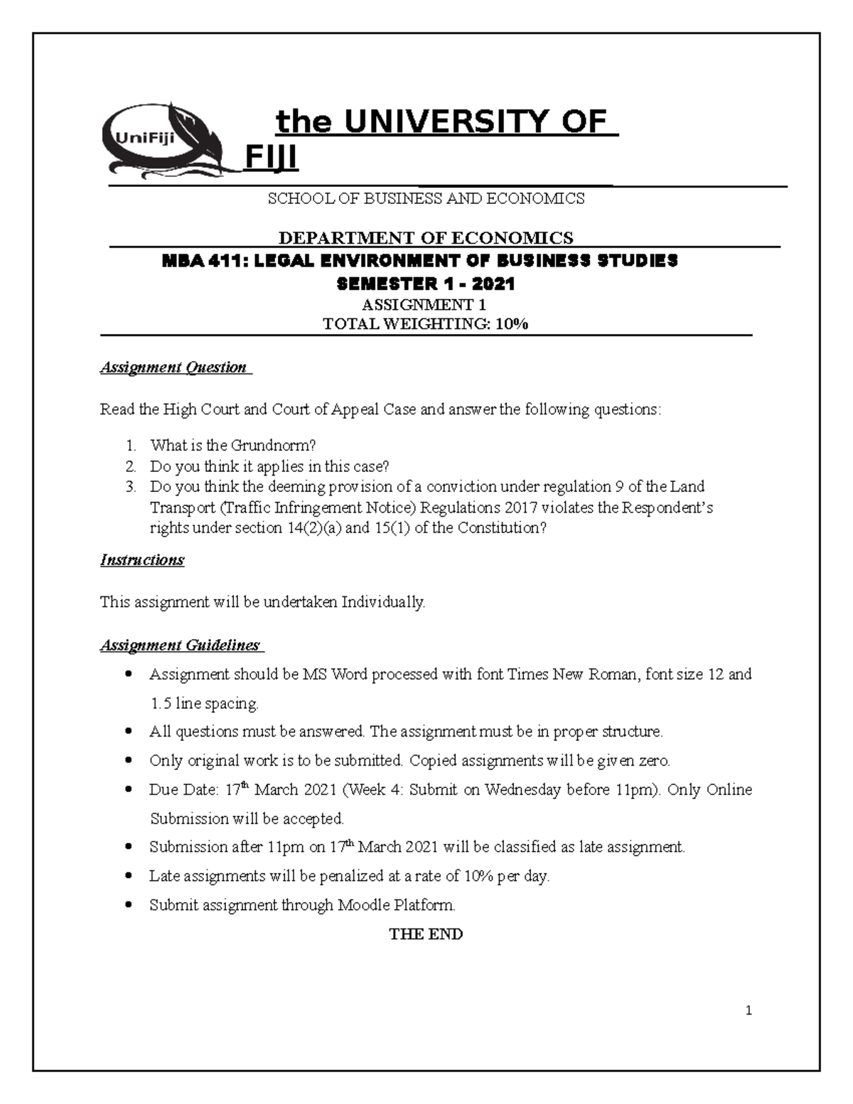 Assignment 1 MBA 411 - assignmnet - SCHOOL OF BUSINESS AND ECONOMICS ...